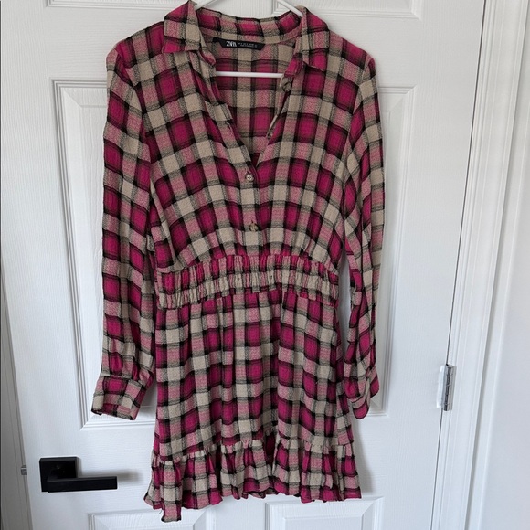 Zara | Dresses | Zara Pink And Cream Plaid Checkered Dress Sz S | Poshmark